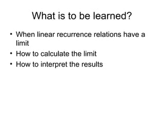 Linear recurrence relations limits | PPT