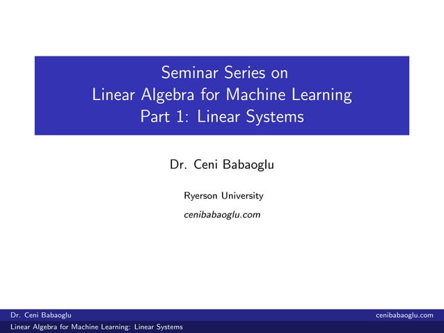 1. Linear Algebra for Machine Learning: Linear Systems | PDF