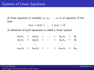 1. Linear Algebra for Machine Learning: Linear Systems | PDF