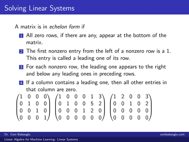 1. Linear Algebra for Machine Learning: Linear Systems | PDF