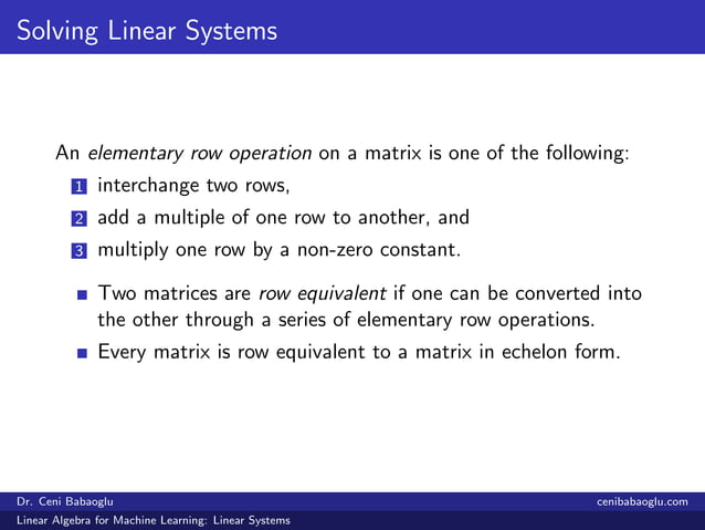 1. Linear Algebra for Machine Learning: Linear Systems | PDF