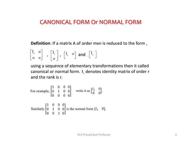 Rank Of Matrix Normal Form Pptx