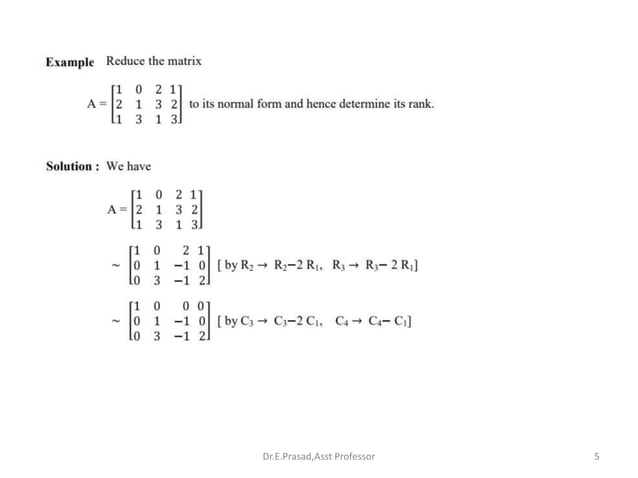 Rank Of Matrix Normal Form Pptx