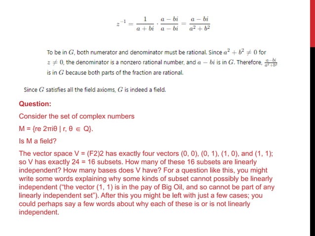 Linear Algebra Problems Involving Fields, Vector Spaces, and Linear ...