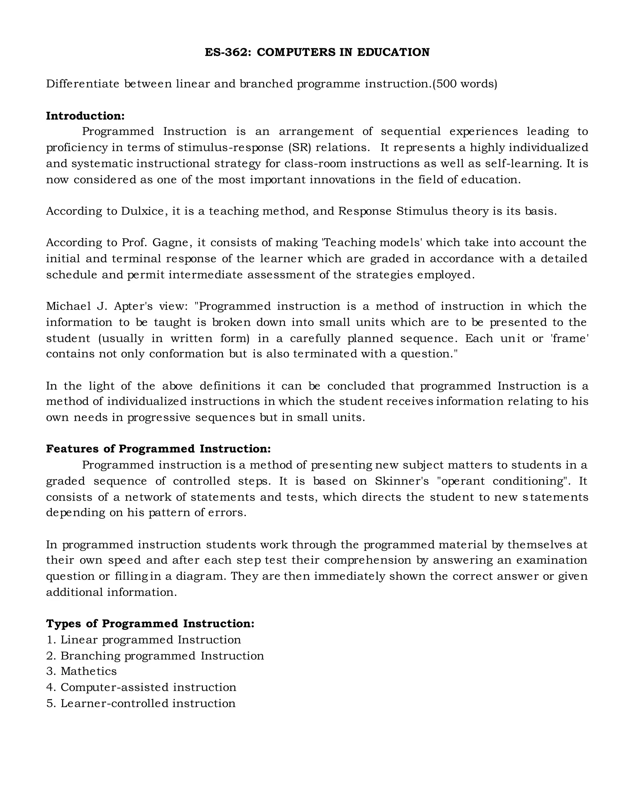 Linear and branched programme instruction | DOCX