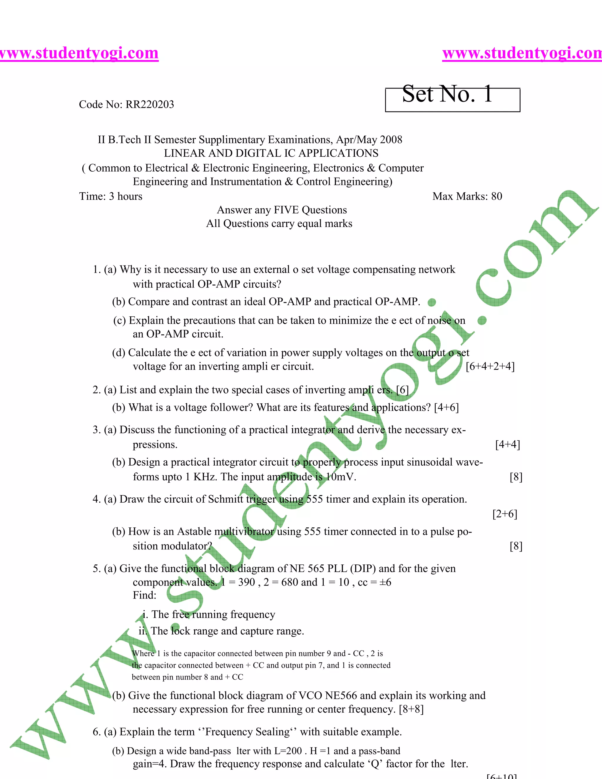 Linear and digital ic applications Jntu Model Paper{Www.Studentyogi.Com ...