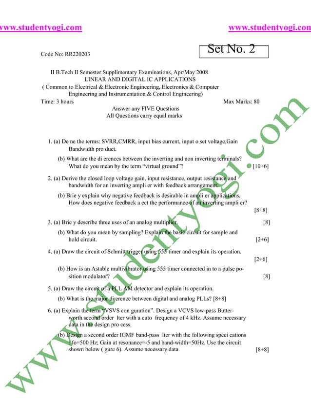 Linear and digital ic applications Jntu Model Paper{Www.Studentyogi.Com ...