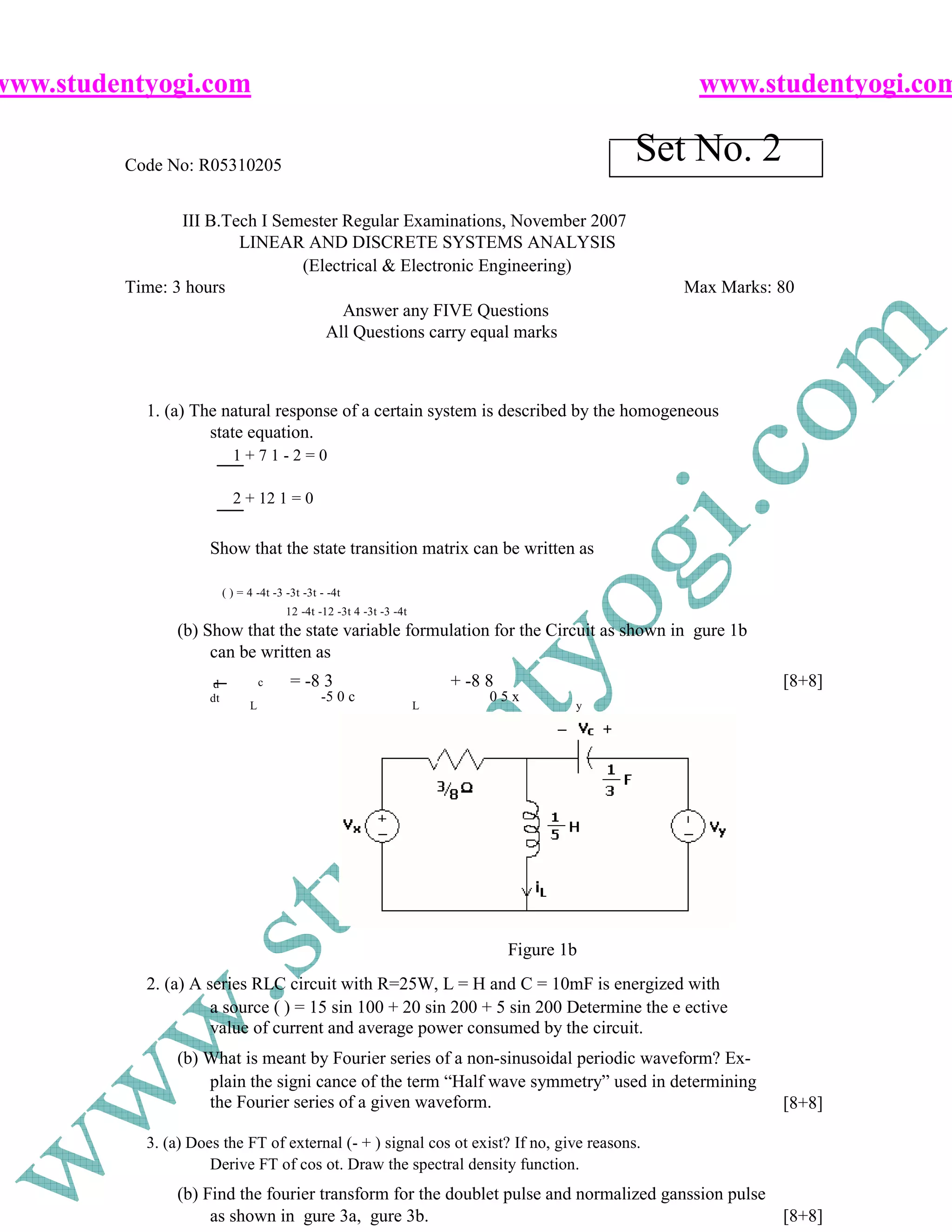 Linear and discrete systems analysis Jntu Model Paper{Www.Studentyogi ...