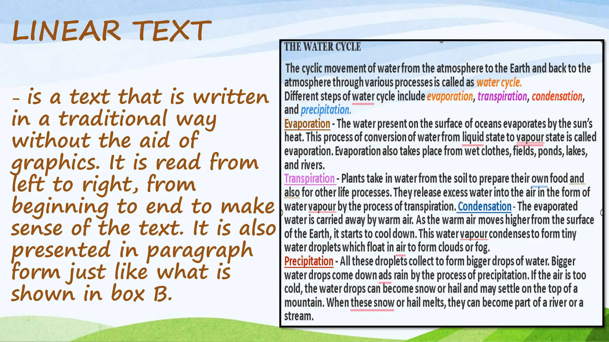 LINEAR and NON-LINEAR TEXTS- Classroom Observation | PPTX | Weather | Science