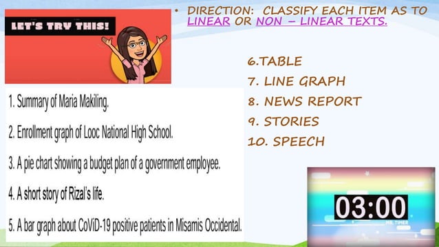 LINEAR and NON-LINEAR TEXTS- Classroom Observation | PPTX | Weather ...