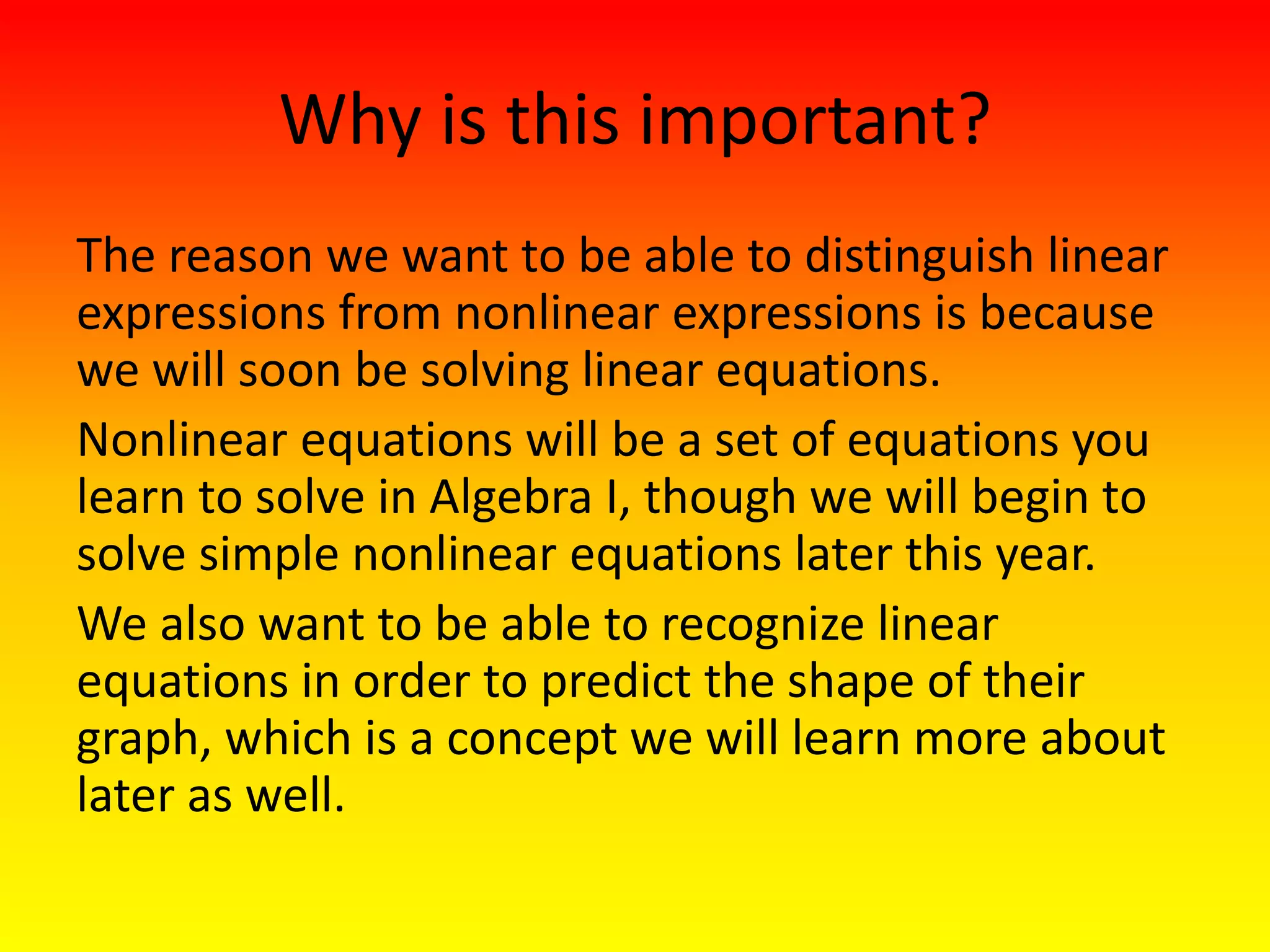 Linear and non linear expressions | PPTX