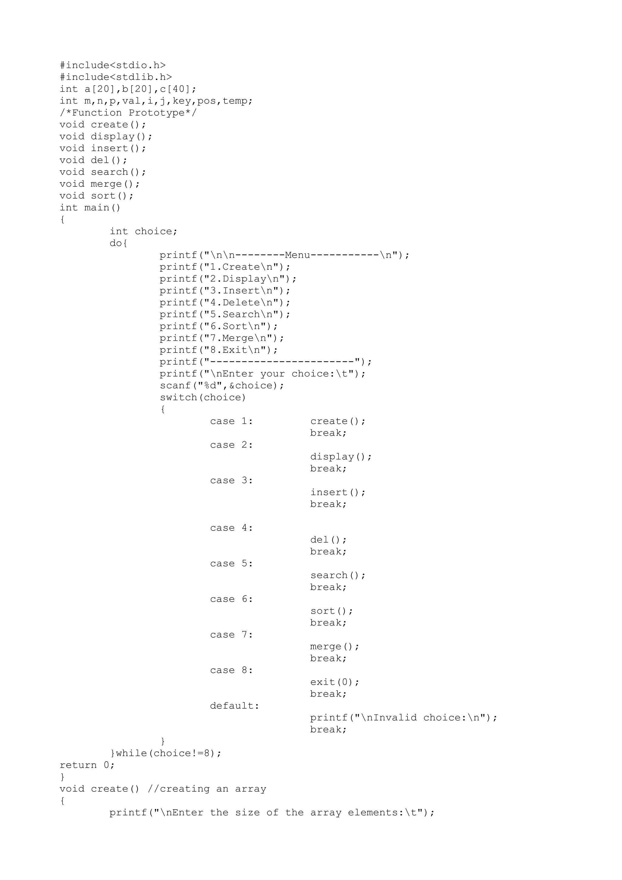 Data Structures Array Operations In C Program Txt