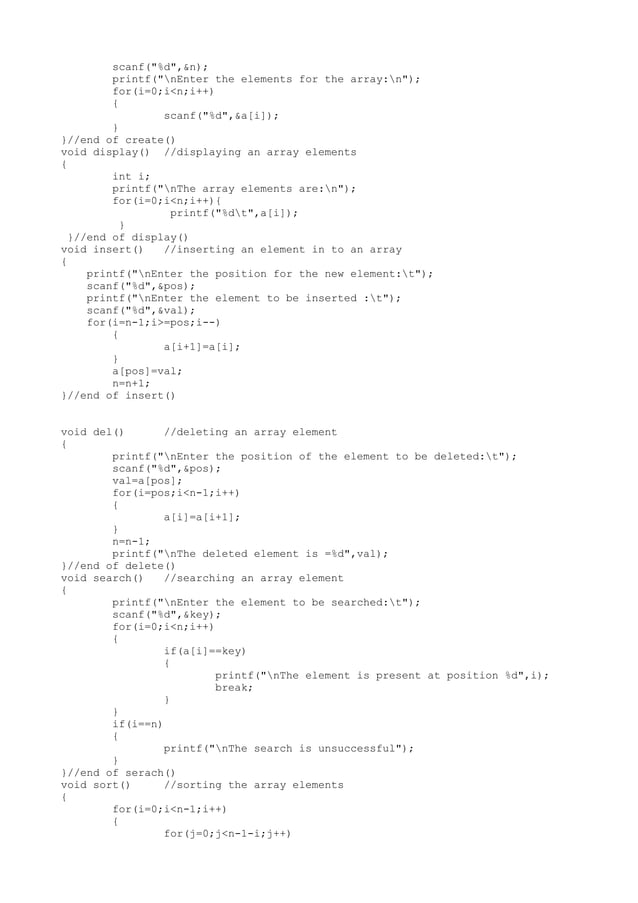 Data Structures : array operations in c program | TXT Data Structures : array operations in c program | TXT