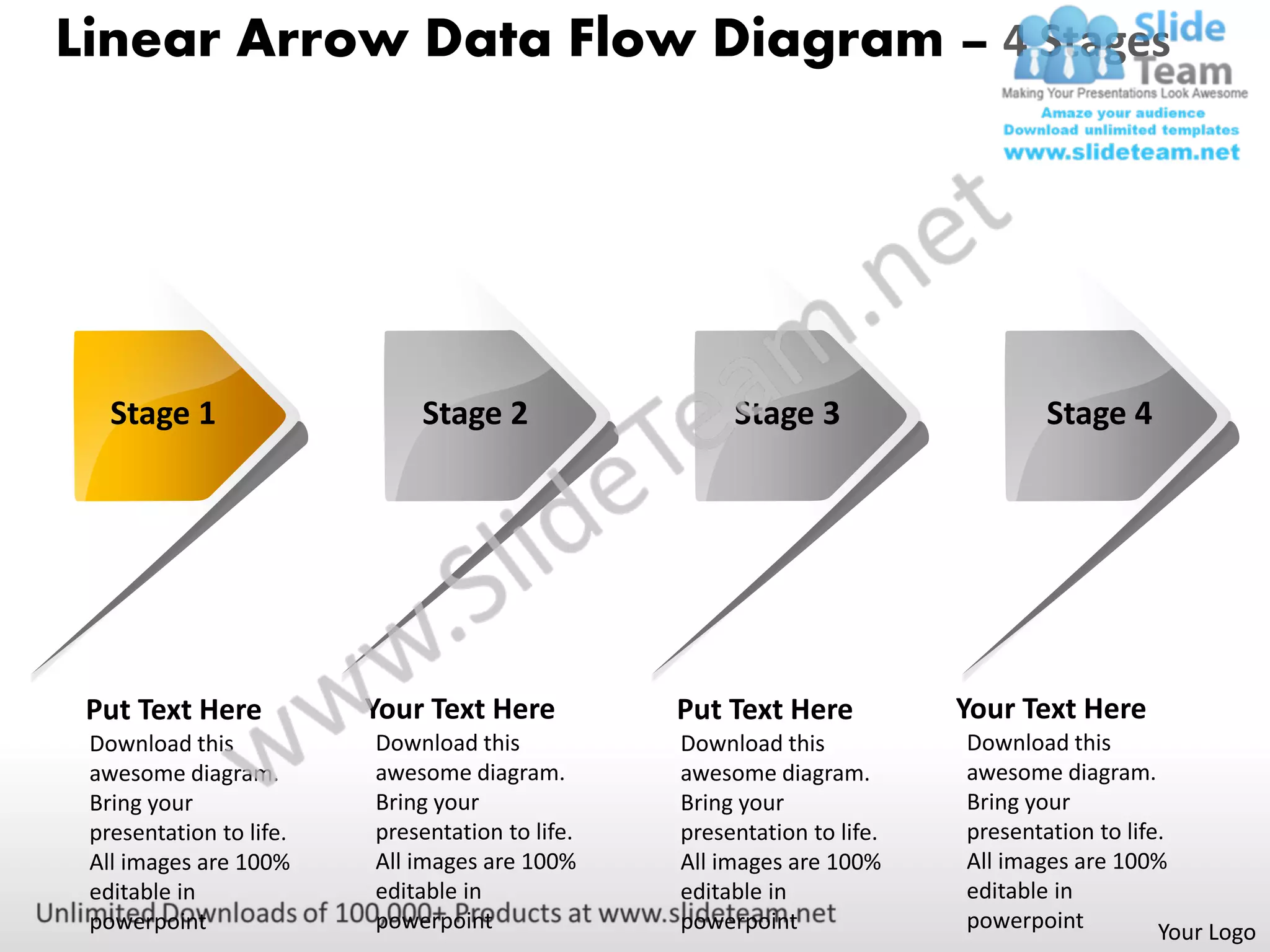 Linear arrow data flow diagram 4 stages sample charts visio power point slides | PDF | Desktop ...