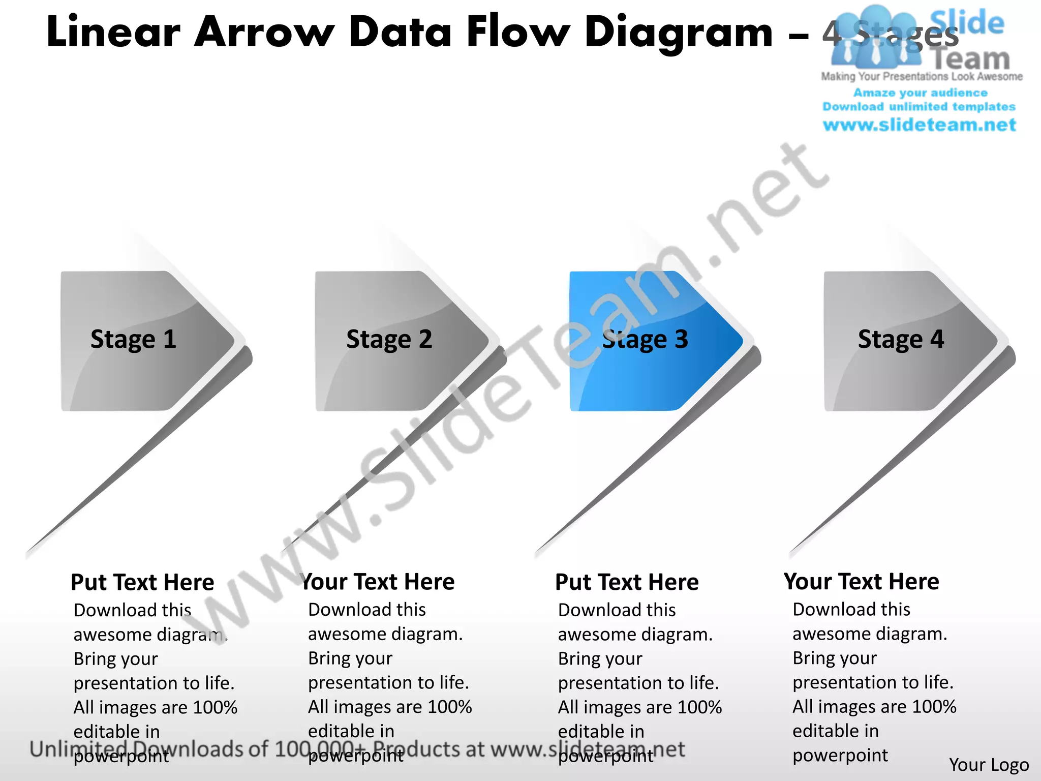 Linear arrow data flow diagram 4 stages sample charts visio power point ...