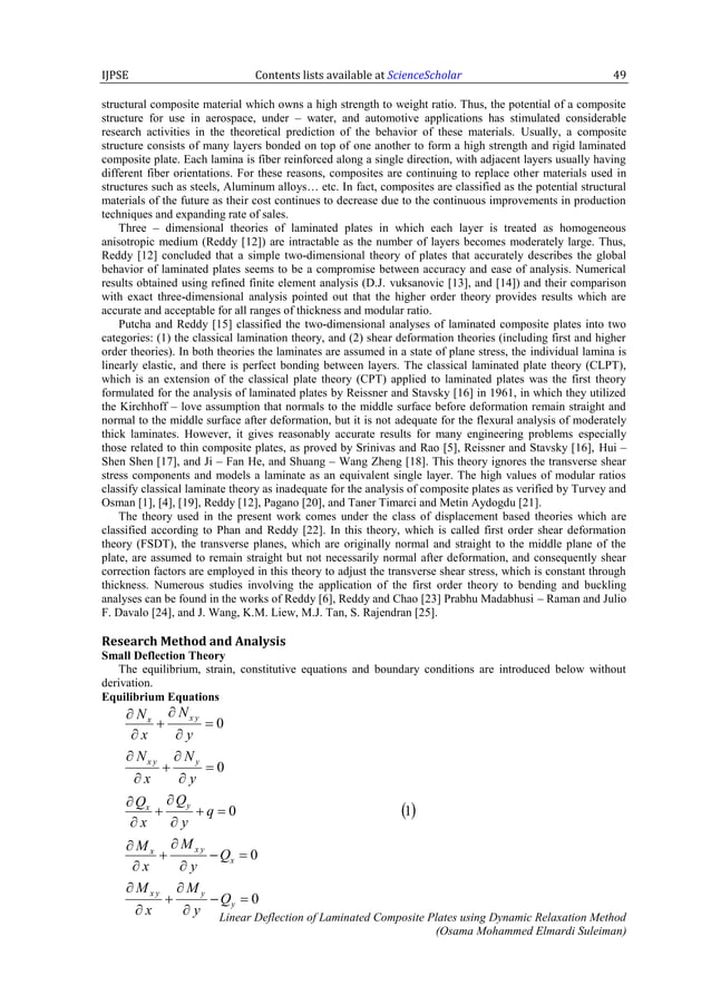 Linear Deflection Of Laminated Composite Plates Using Dynamic