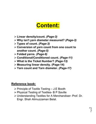 "Yarn linear density measurement and its significance" | PDF