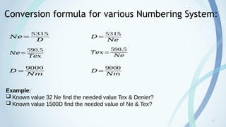 "Yarn linear density measurement and its significance" | PPTX