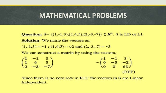 Linear dependence & independence vectors | PPTX | Programming Languages | Computing