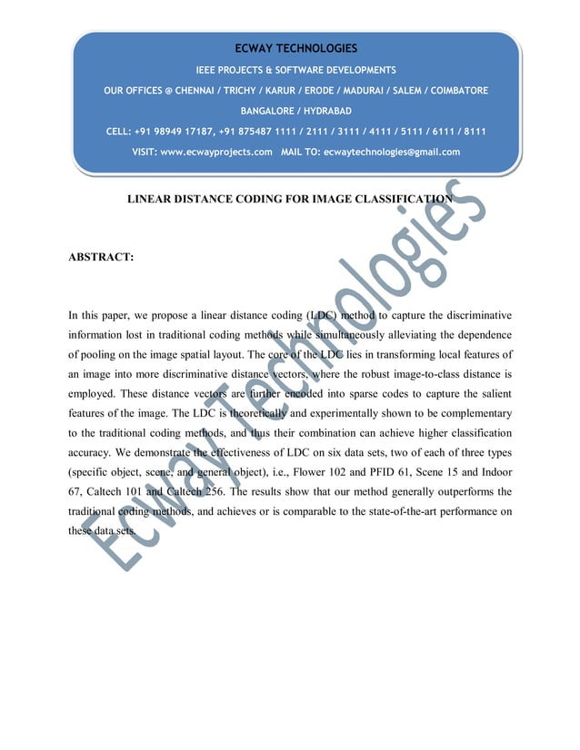 Linear distance coding for image classification | PDF | Computing | Technology & Computing