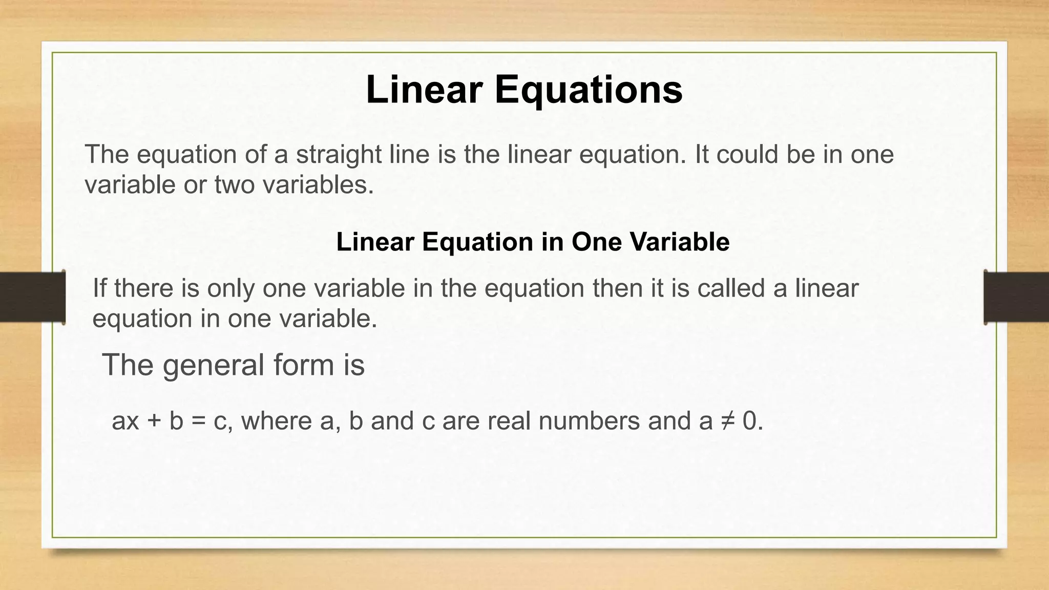 Linear Equation In One Variable | PPTX