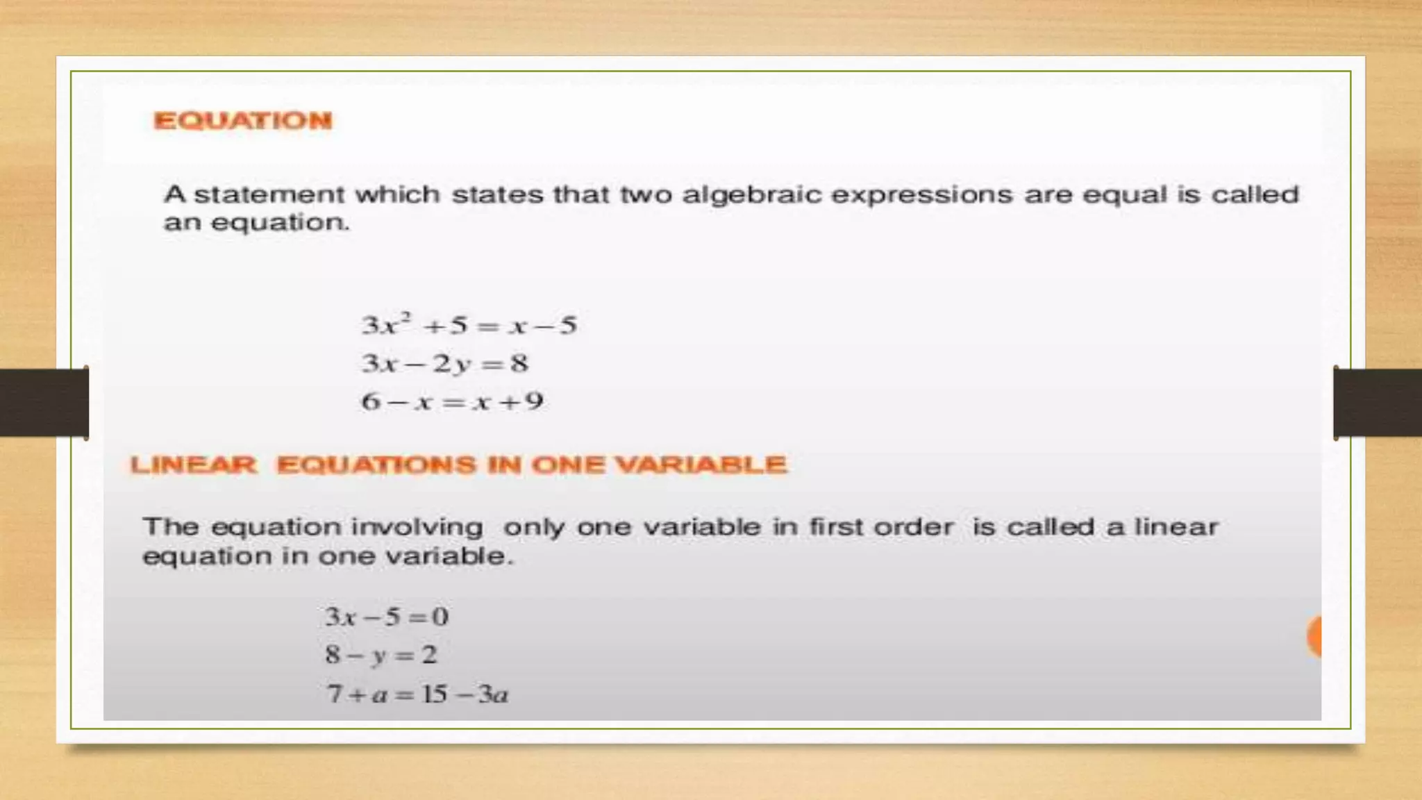 Linear Equation In One Variable | PPTX