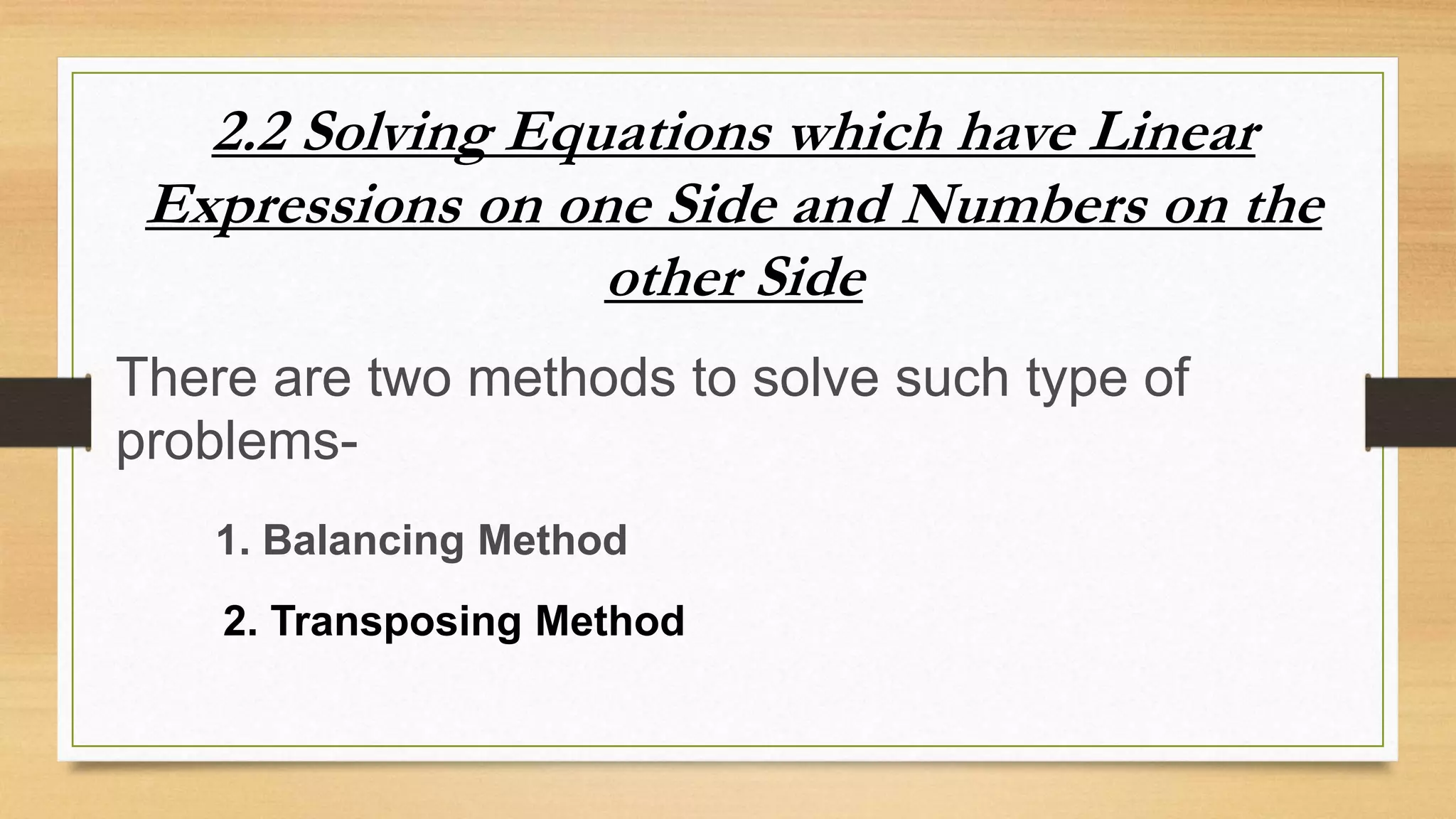 Linear Equation In One Variable | PPTX