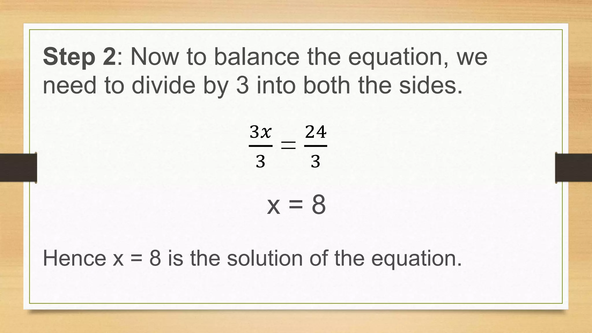 Linear Equation In One Variable | PPTX | Physics | Science