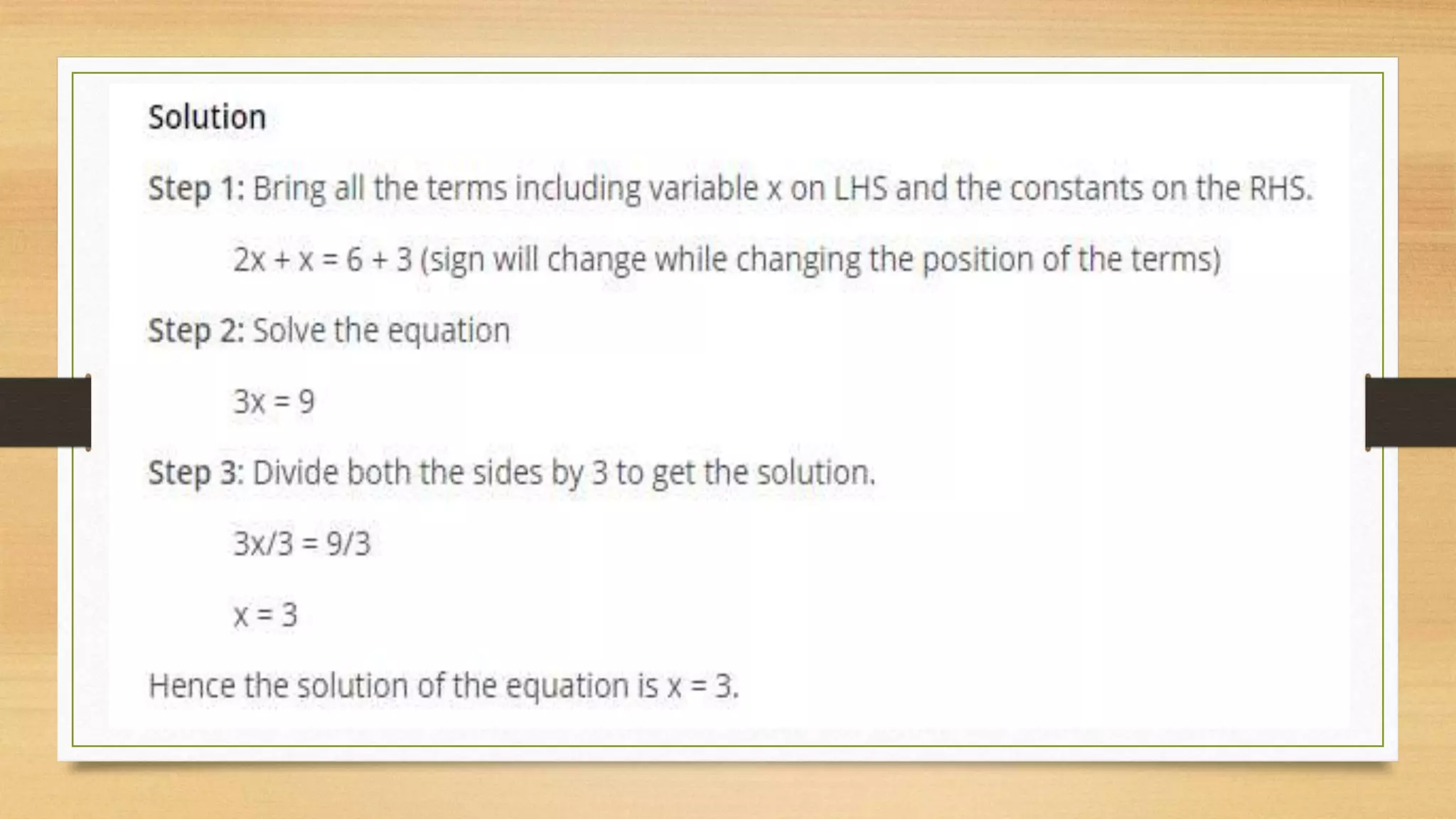 Linear Equation In One Variable | PPTX | Physics | Science