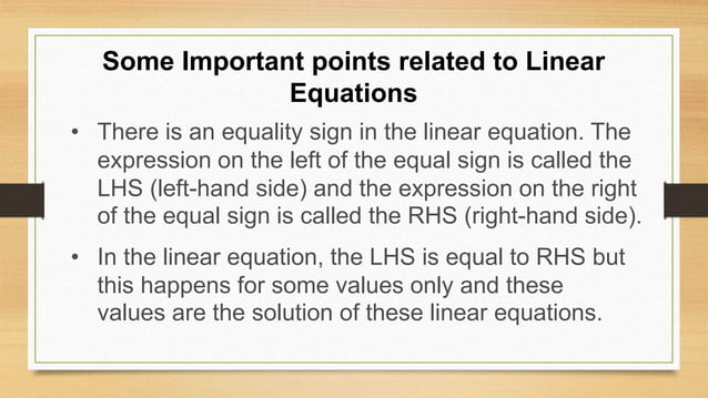 Linear Equation In One Variable | PPTX | Physics | Science