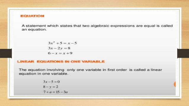 Linear Equation In One Variable | PPTX | Physics | Science