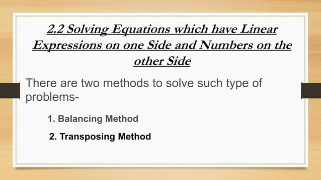 Linear Equation In One Variable | PPTX | Physics | Science