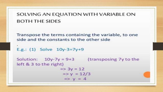 Linear Equation In One Variable | PPTX | Physics | Science