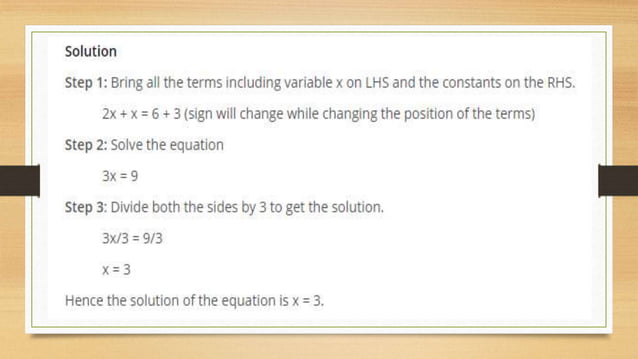 Linear Equation In One Variable | PPTX | Physics | Science