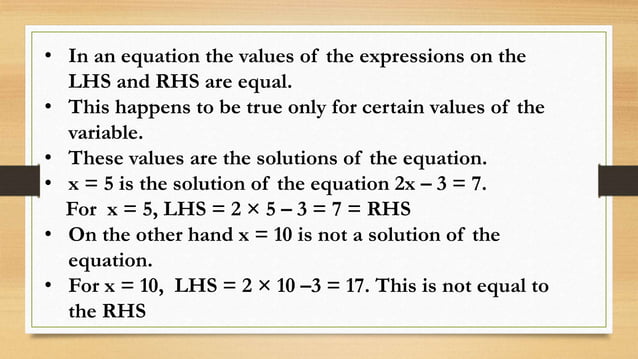 Linear Equation In One Variable | PPTX | Physics | Science