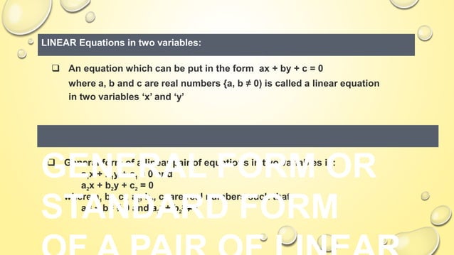 Linear equation in 2 variable class 10 | PPT