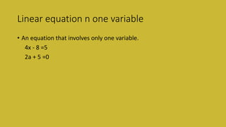 Linear Equation in One Variable | PPTX | Physics | Science
