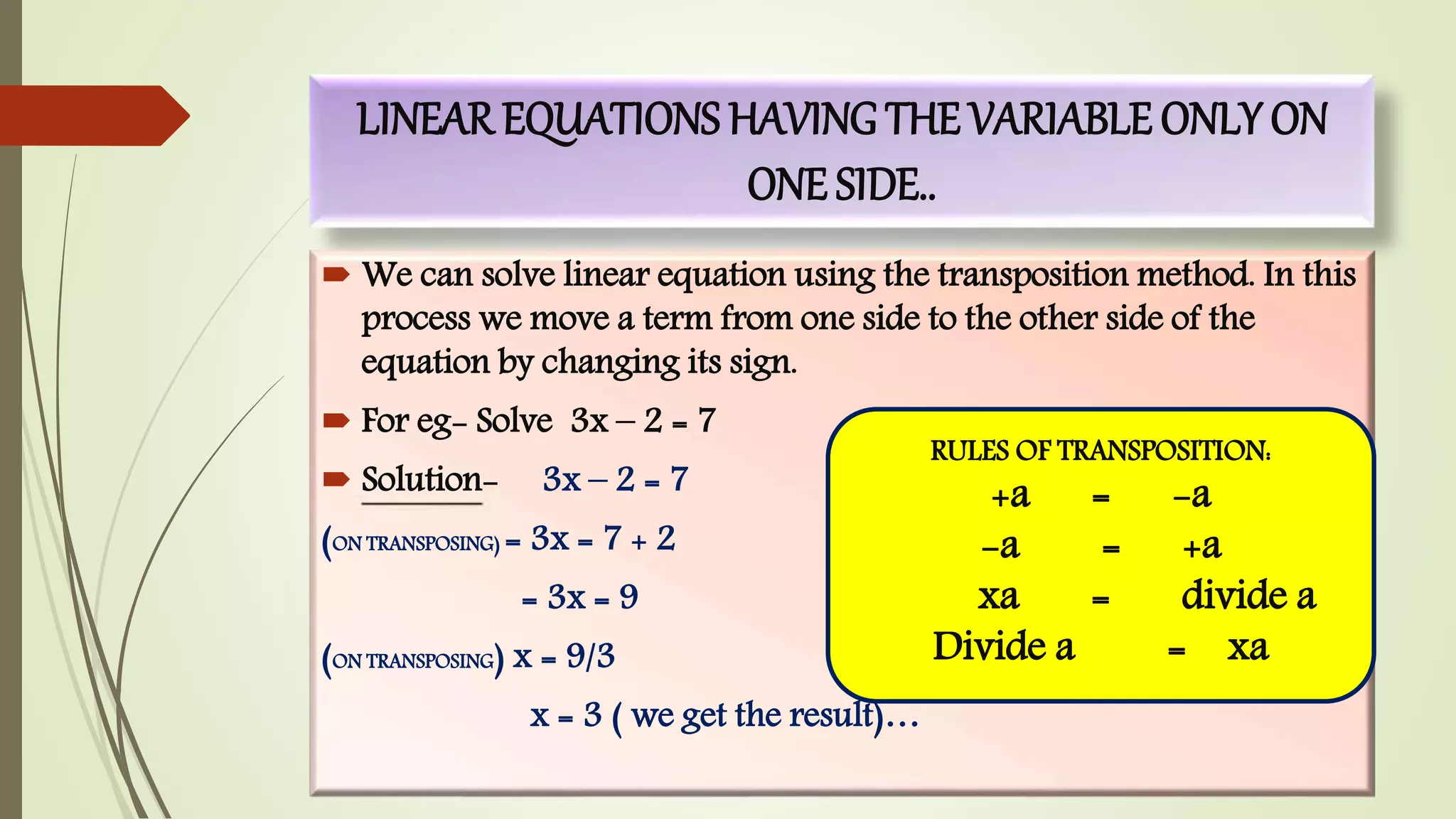 Linear equation in one variable | PPTX