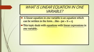 Linear equation in one variable | PPTX