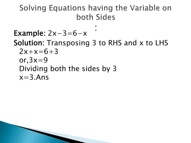 linear equation in one variable class 8.pptx | Physics | Science
