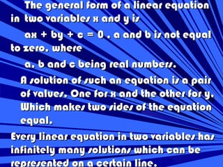 Linear equation in two variable | PPT | Physics | Science