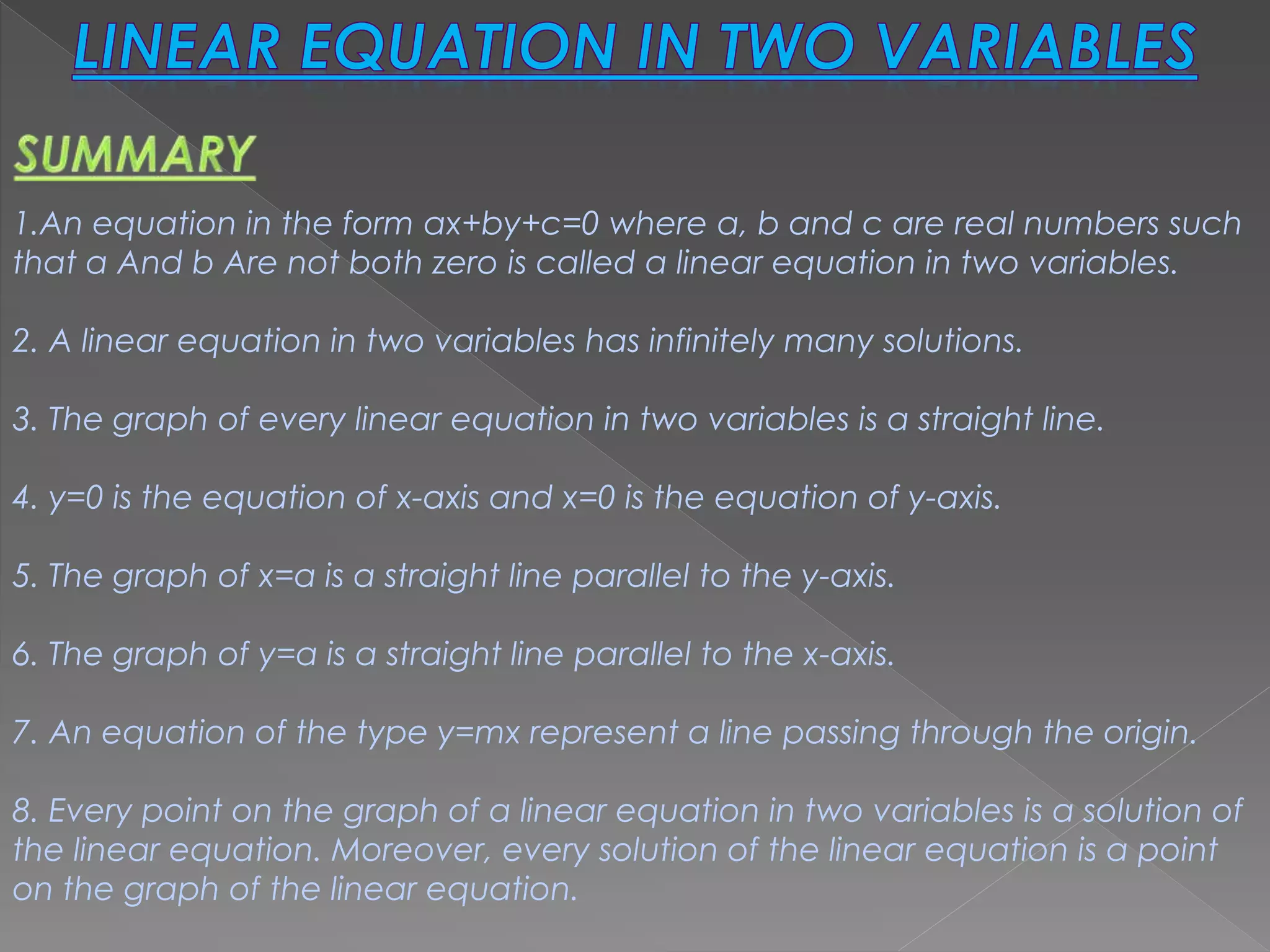 LINEAR EQUATION IN TWO VARIABLES | PPTX