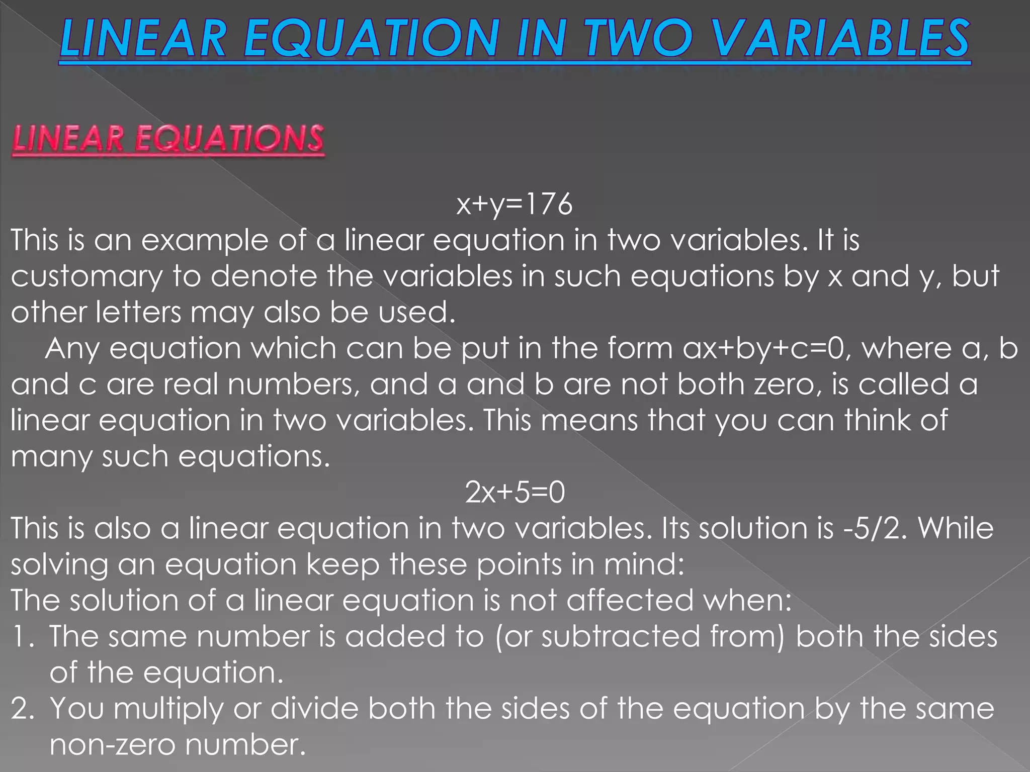 LINEAR EQUATION IN TWO VARIABLES | PPTX