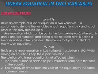 LINEAR EQUATION IN TWO VARIABLES | PPTX