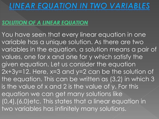 LINEAR EQUATION IN TWO VARIABLES | PPTX