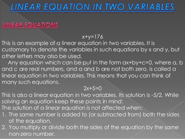 LINEAR EQUATION IN TWO VARIABLES
