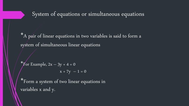 Linear equation in two variables | PPTX | Physics | Science