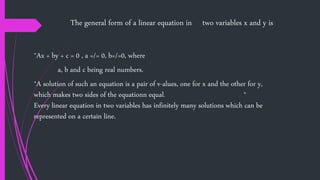 Linear equation in two variables | PPTX | Physics | Science