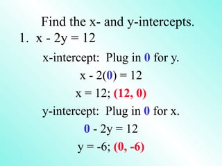 Linear equations 2-2 a graphing and x-y intercepts | PPT