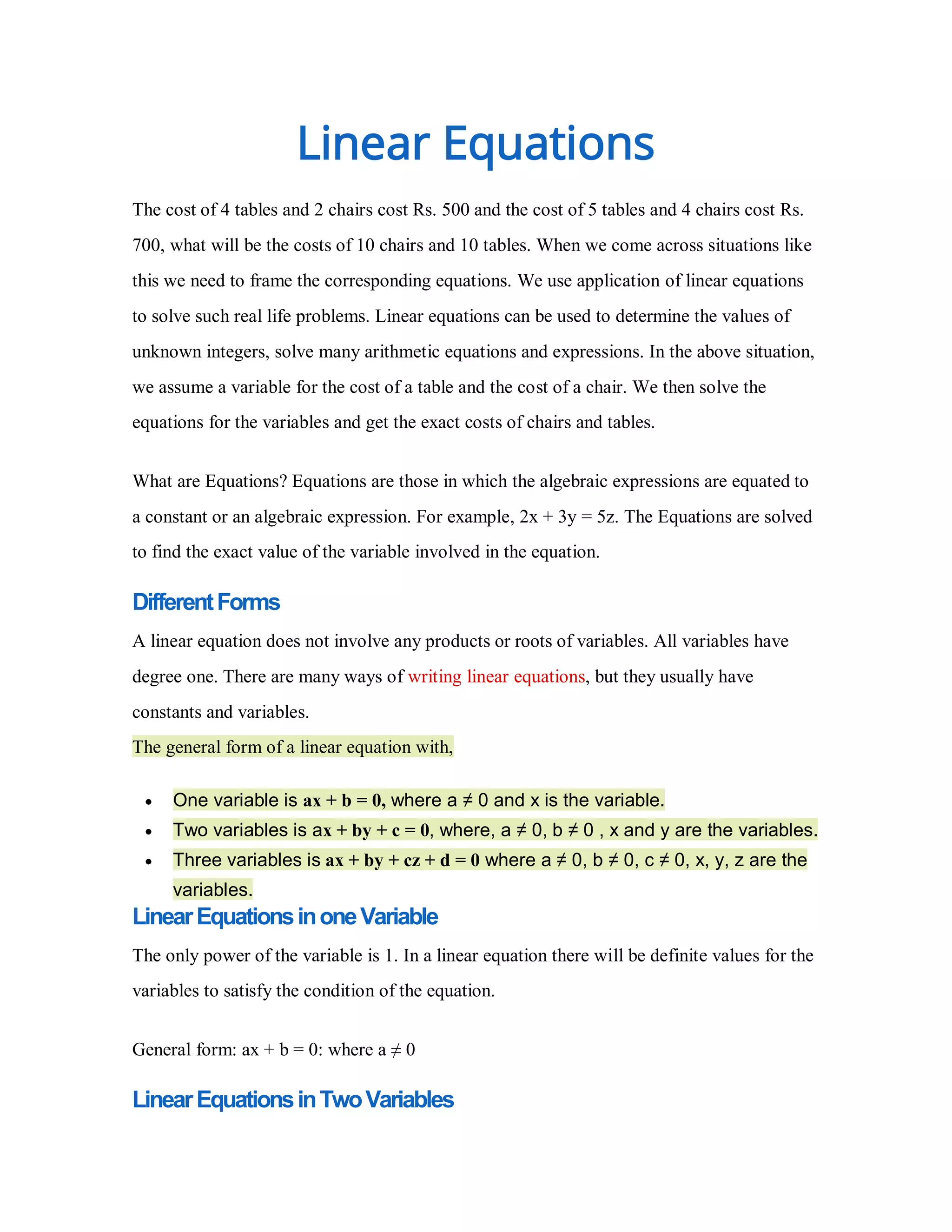 Linear equations | PDF